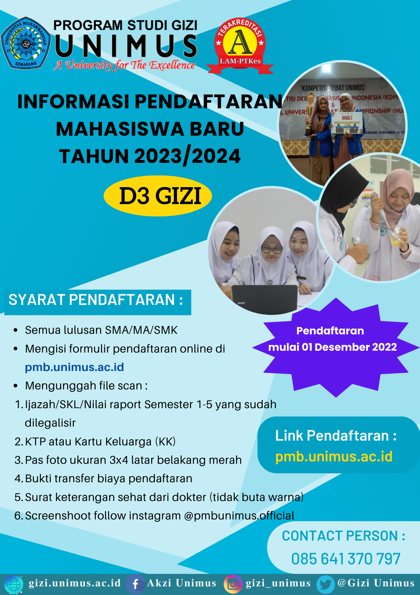 Informasi Penerimaan Mahasiswa Baru Program Studi Gizi Tahun Akademik 2023/2024 - Gizi Unimus